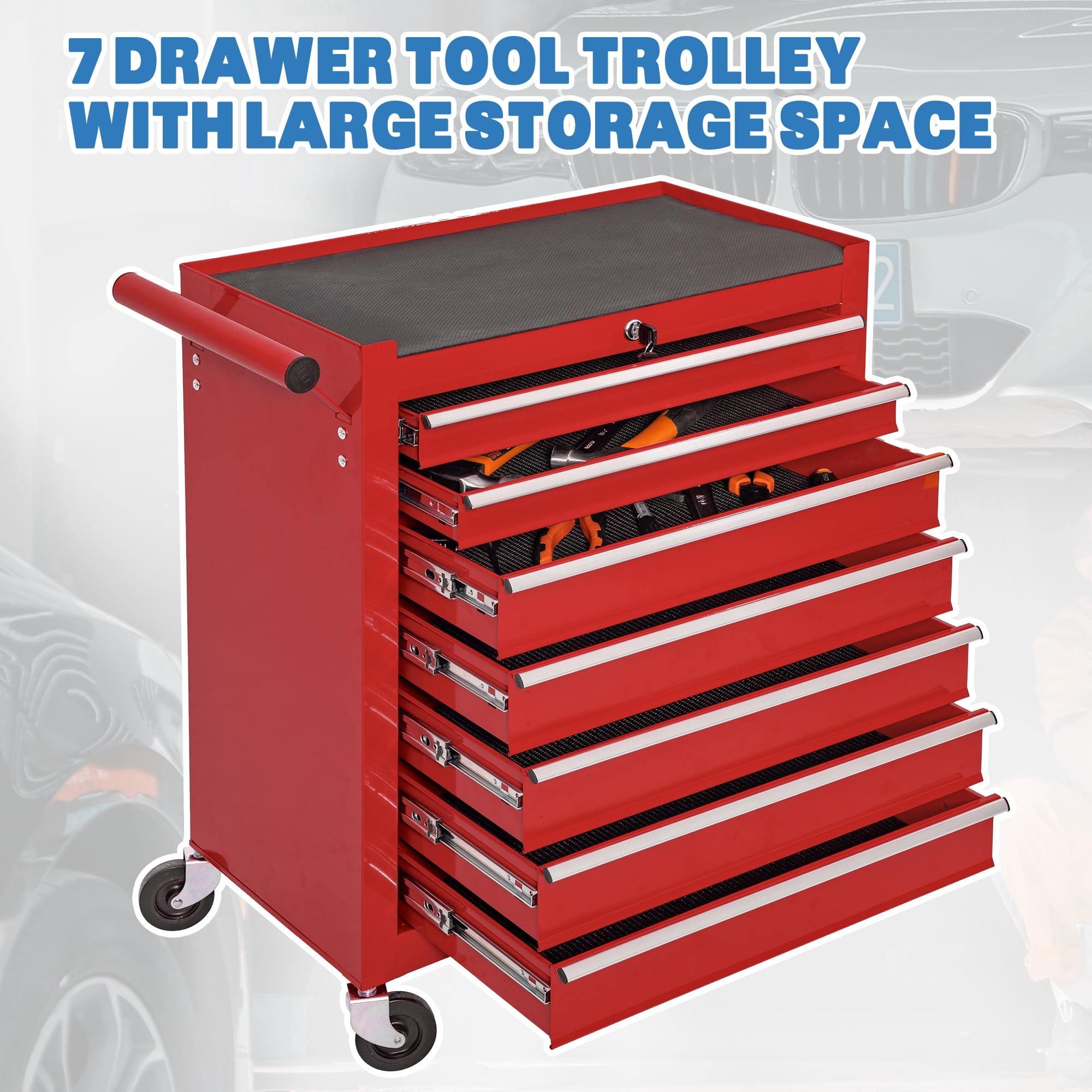 Tool Box, 7-Drawer Steel Rolling Tool Chest on Wheels for Workshop ...