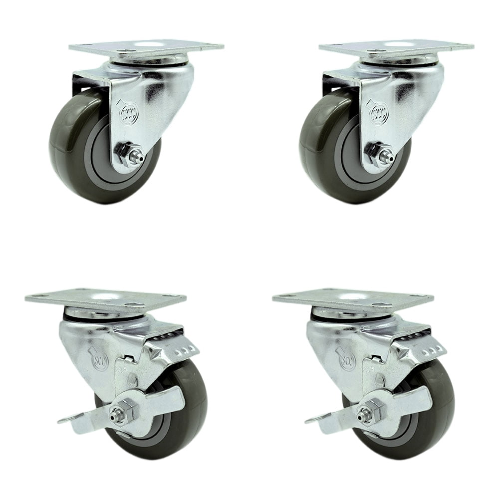 Tool Box Caster Wheel Set – 3.5 Inch Gray Polyurethane Swivel Casters ...