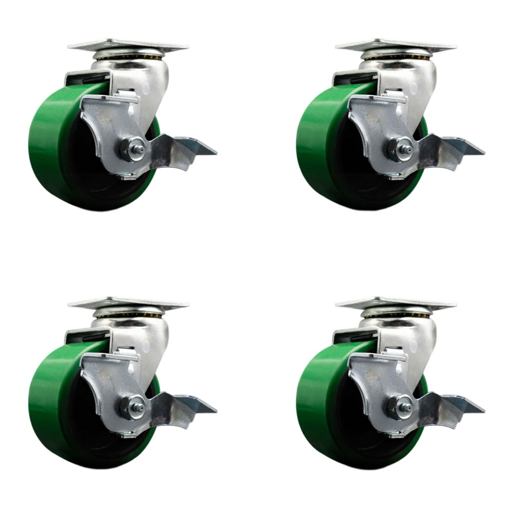 Tool Box Caster Wheel Set – 4 Inch Green Poly on Cast Iron Swivel ...