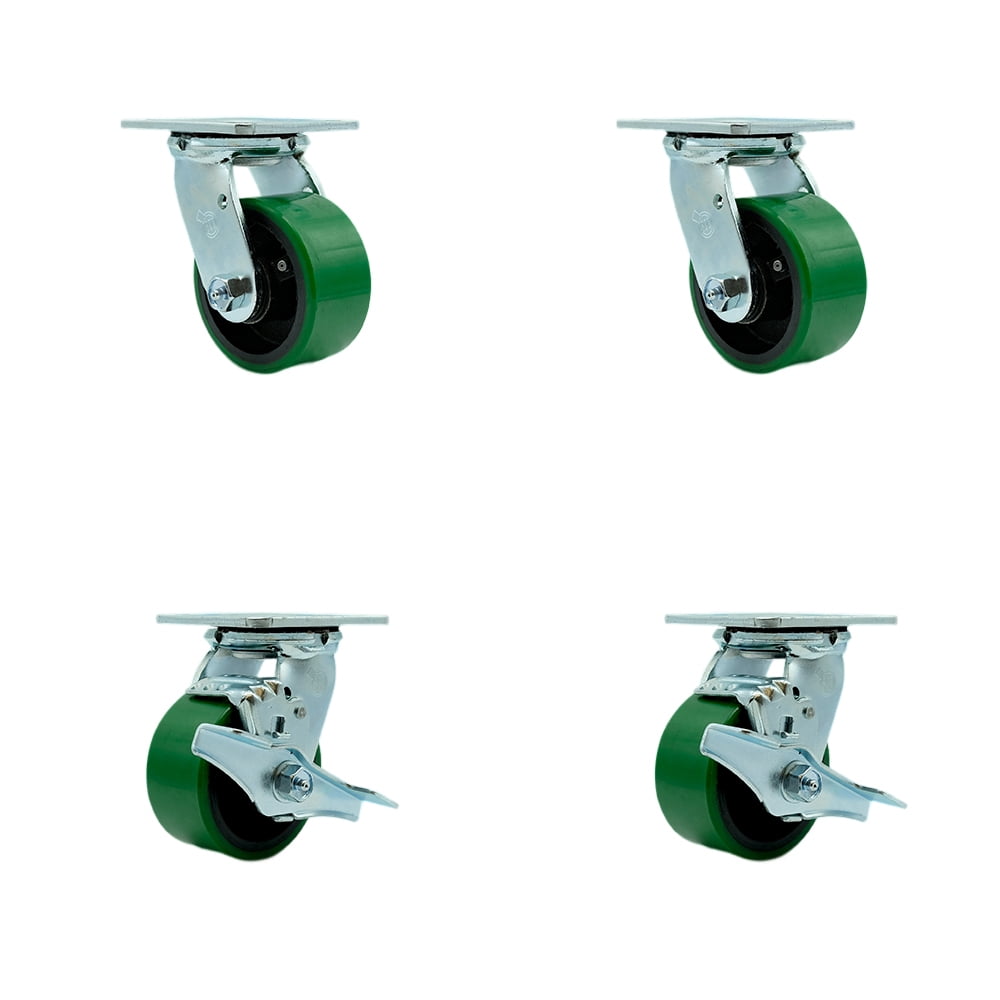 Tool Box Caster Wheel Set – 4 Inch Green Poly on Cast Iron Swivel ...