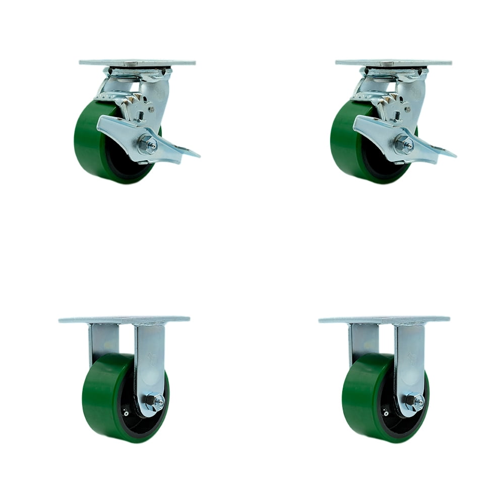 Tool Box Caster Wheel Set – 4 Inch Green Poly on Cast Iron Swivel ...