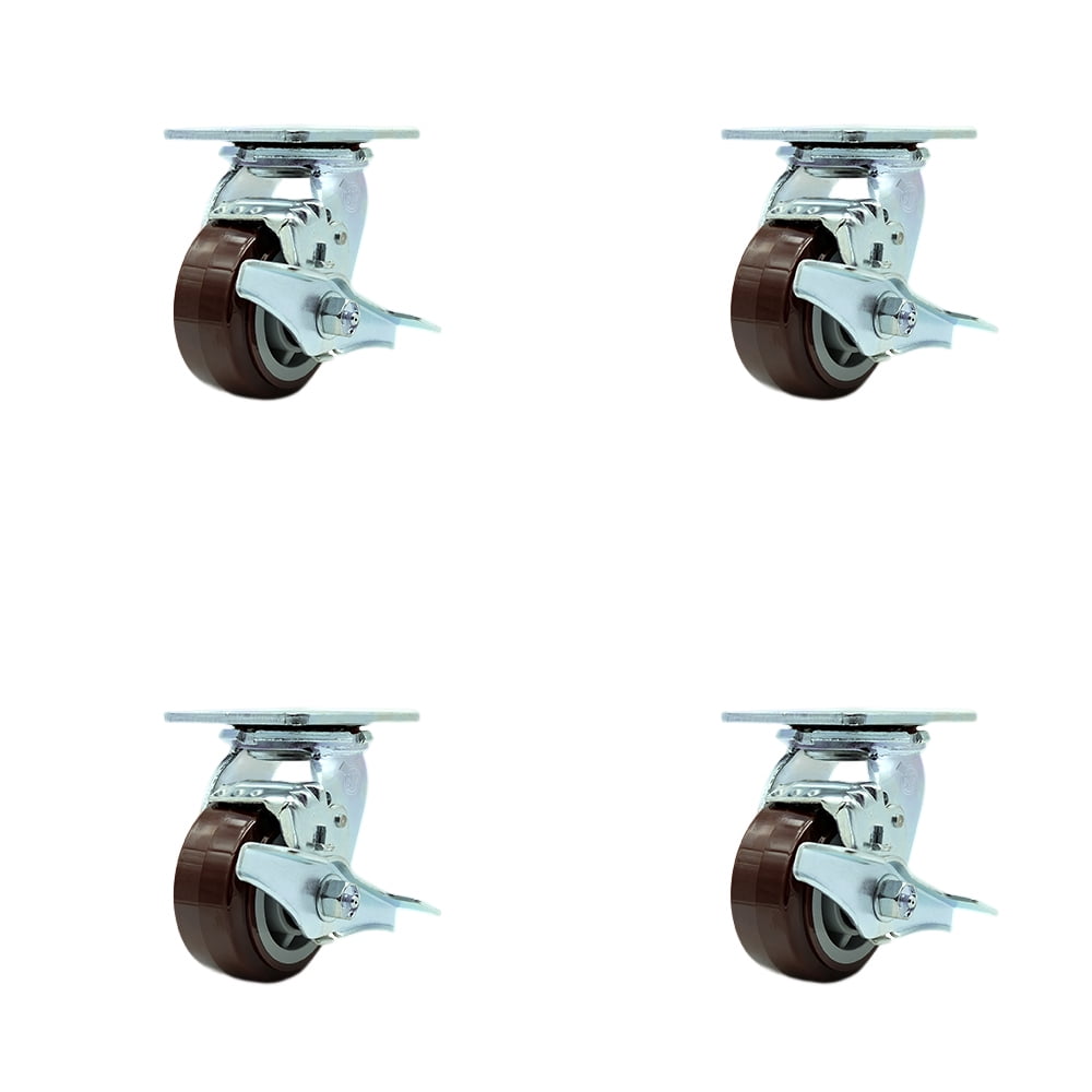 Tool Box Caster Wheel Set – 4 Inch Maroon Polyurethane Swivel Casters ...