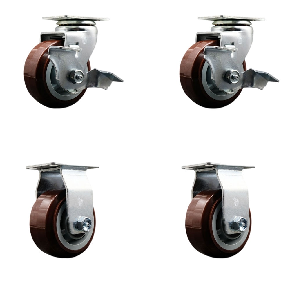 Tool Box Caster Wheel Set – 4 Inch Maroon Polyurethane Swivel Casters ...