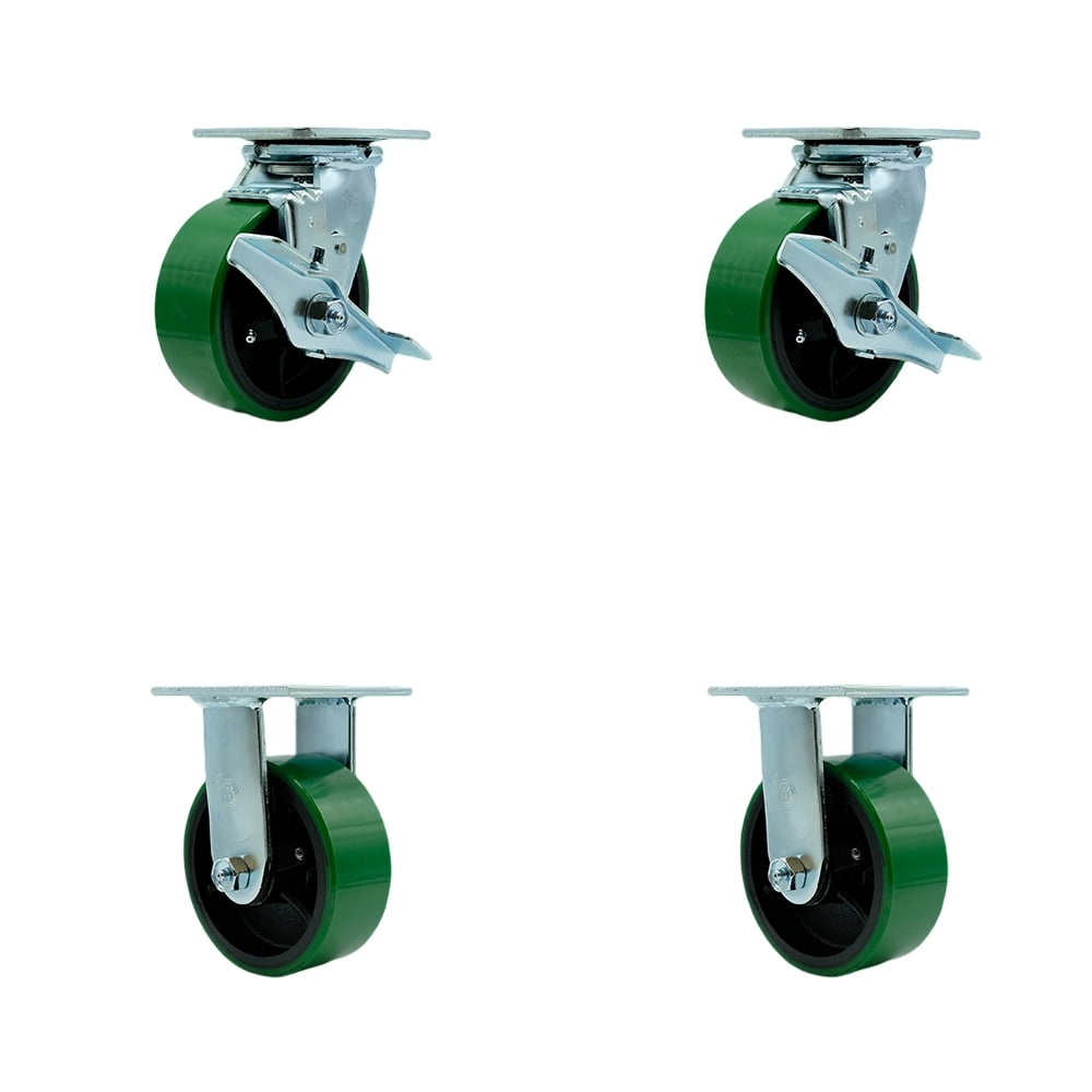 Tool Box Caster Wheel Set – 5 Inch Green Poly on Cast Iron Swivel ...