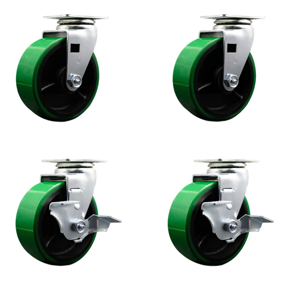 Tool Box Caster Wheel Set – 5 Inch Green Poly on Cast Iron Swivel ...