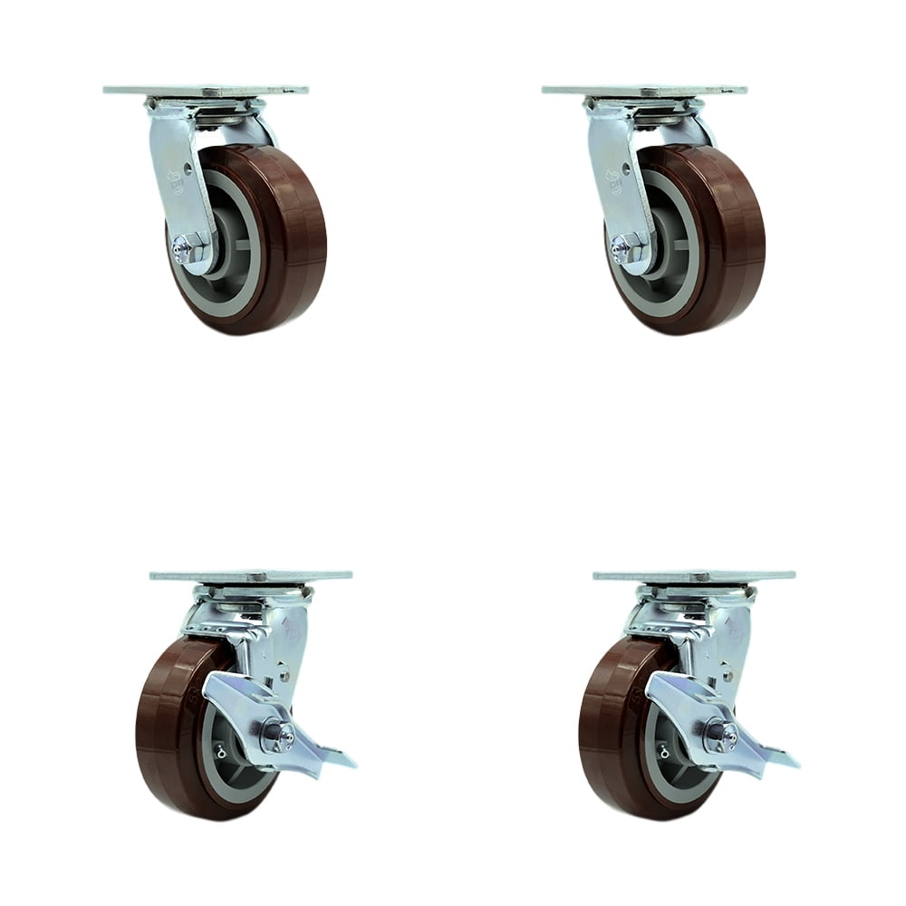 Tool Box Caster Wheel Set – 5 Inch Maroon Polyurethane Swivel Casters ...