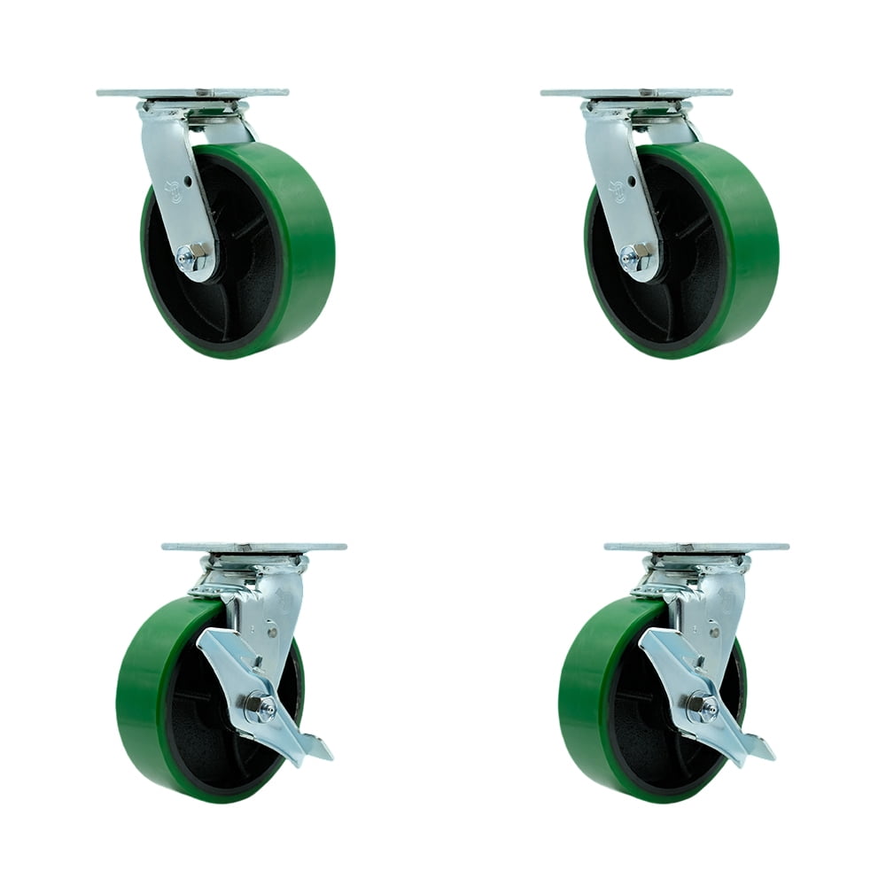 Tool Box Caster Wheel Set – 6 Inch Green Poly on Cast Iron Swivel ...