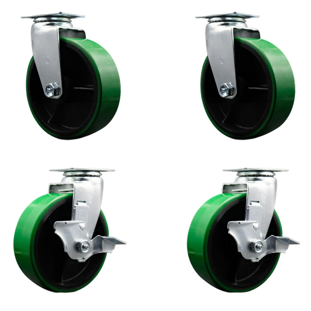 Tool Box Caster Wheel Set – 6 Inch Green Poly on Cast Iron Swivel ...