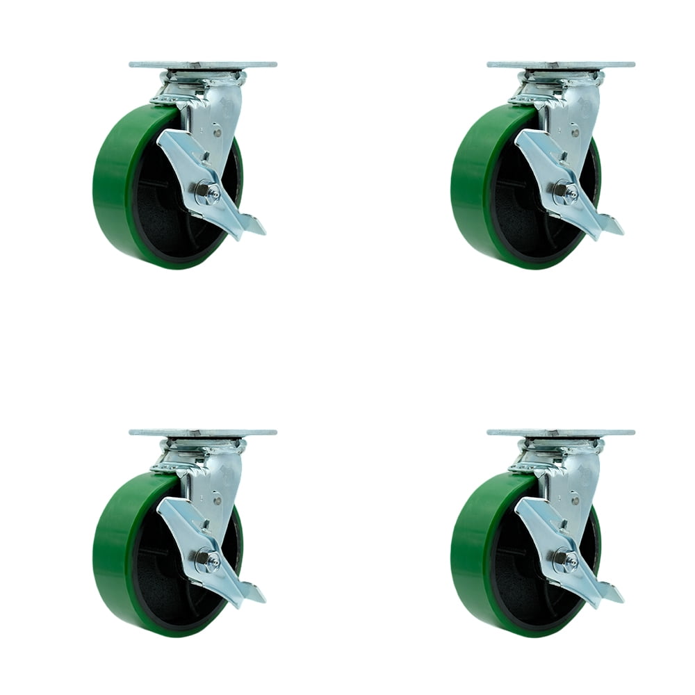 Tool Box Caster Wheel Set – 6 Inch Green Poly on Cast Iron Swivel ...