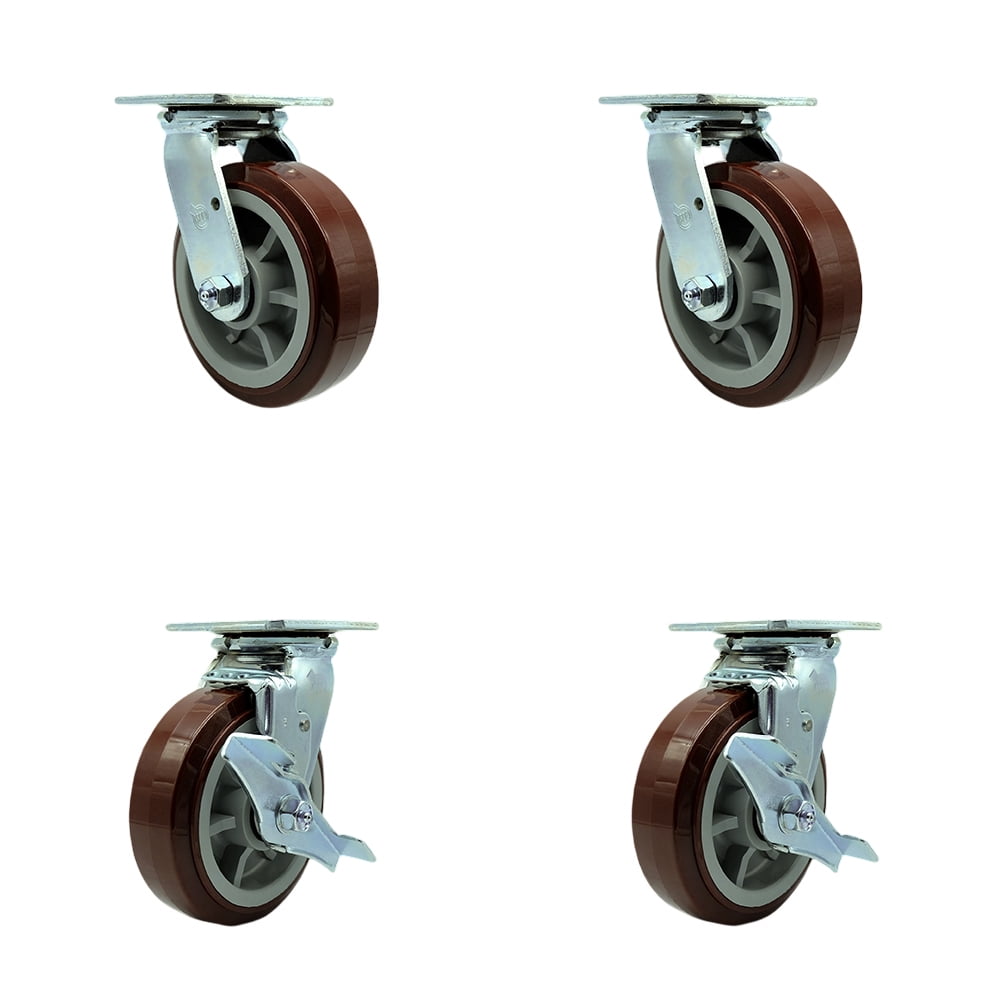 Tool Box Caster Wheel Set – 6 Inch Maroon Polyurethane Swivel Casters ...
