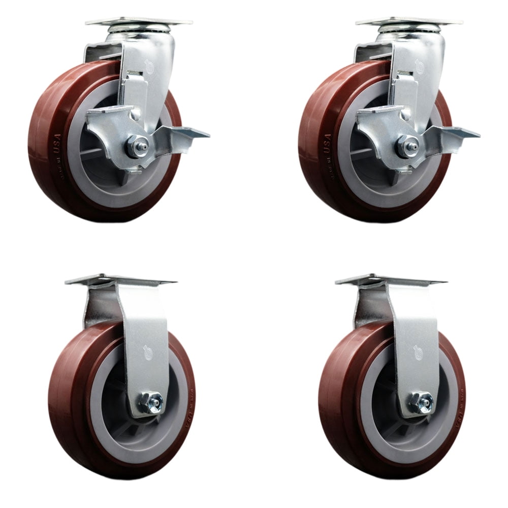Tool Box Caster Wheel Set – 6 Inch Maroon Polyurethane Swivel Casters ...