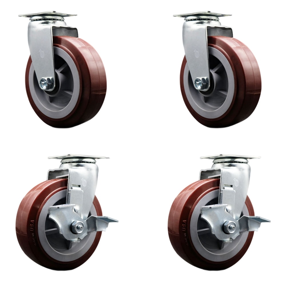 Tool Box Caster Wheel Set – 6 Inch Maroon Polyurethane Swivel Casters ...