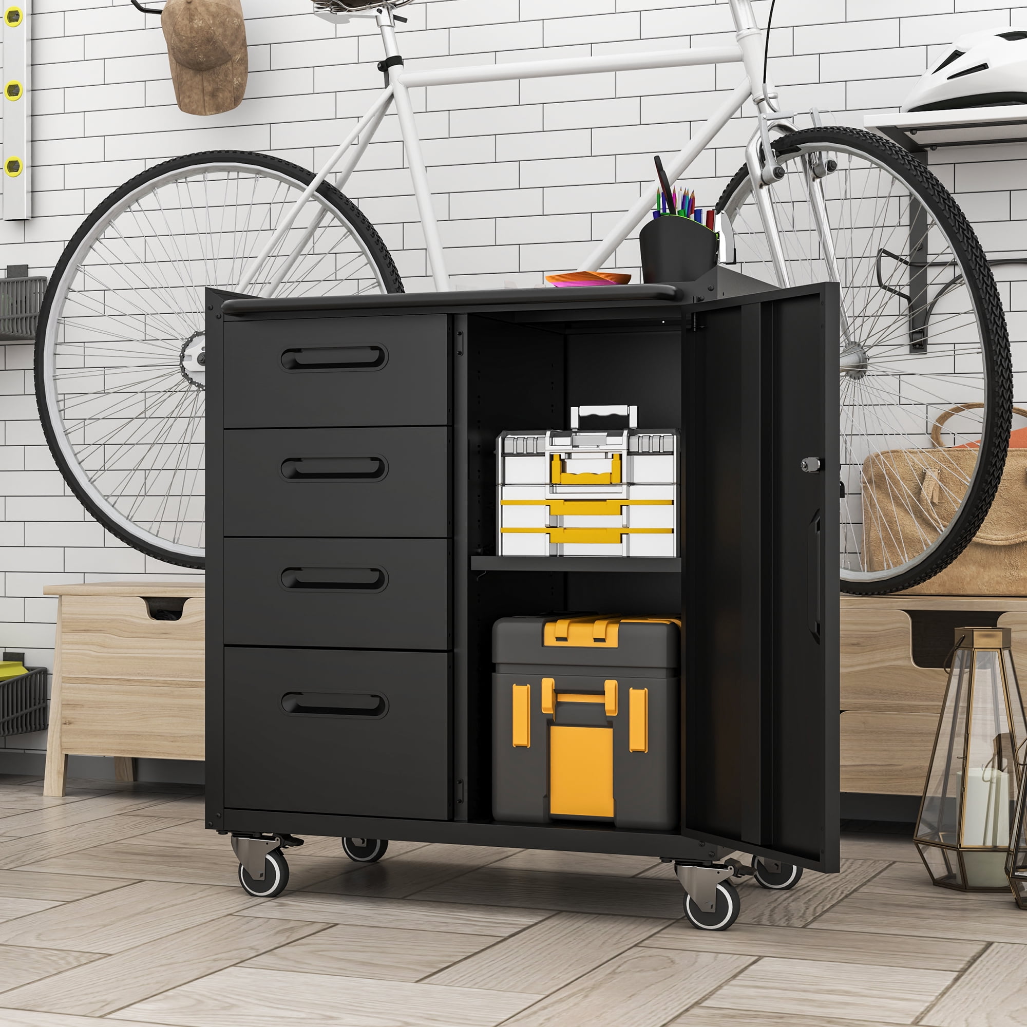 Tool Box Chest Storage Heavy-Duty Metal Tool Cabinet with Wheels 4 ...
