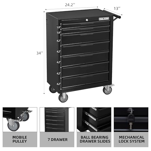 Tool Box Rolling Tool Cabinets, 24.2inch Rolling Toolbox with 7 Drawers, Metal Tool Chest with ...