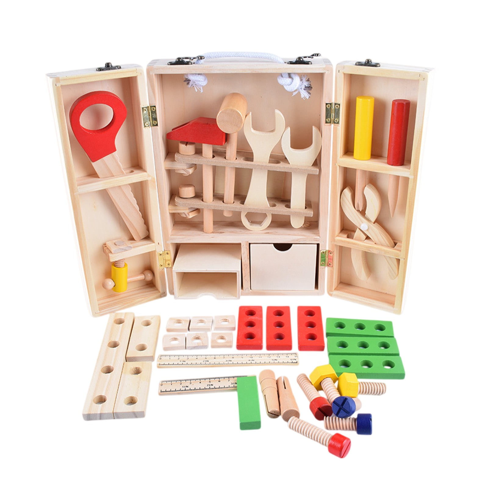 Tool Box Set, Wooden Toddler Tool Kit with Assembling Chart, Learning ...
