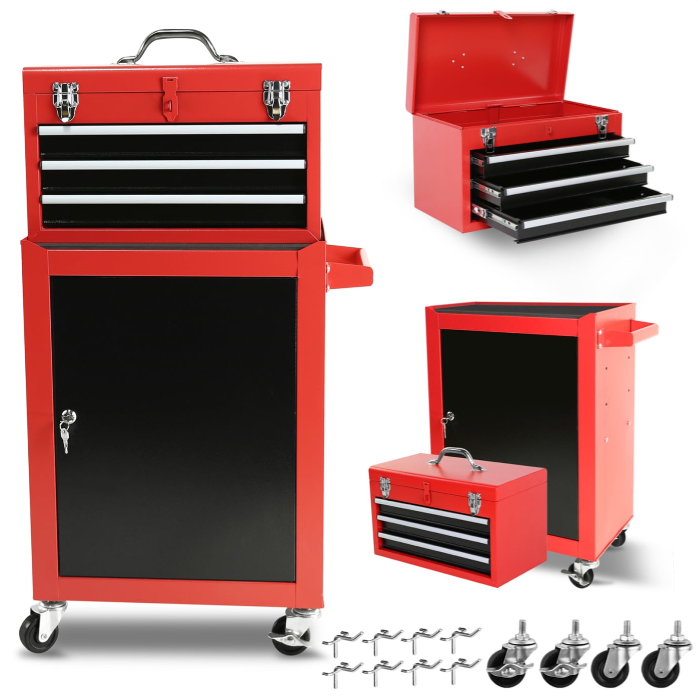 Tool Box with Wheels with Large Storage Cabinet and Adjustable Shelf ...