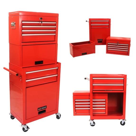 Tool Cabinet on Wheels, 6-Drawer Lockable Rolling Tool Chest w/ 4 ...