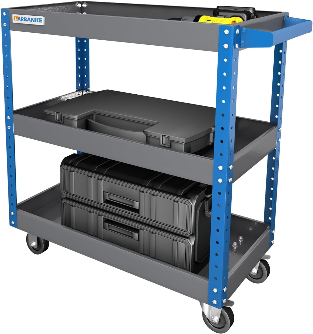 Tool Cart,3 Height-Adjustable Tiers Rolling Tool Cart,500LBS Load Capacity,3 Shelves Steel ...