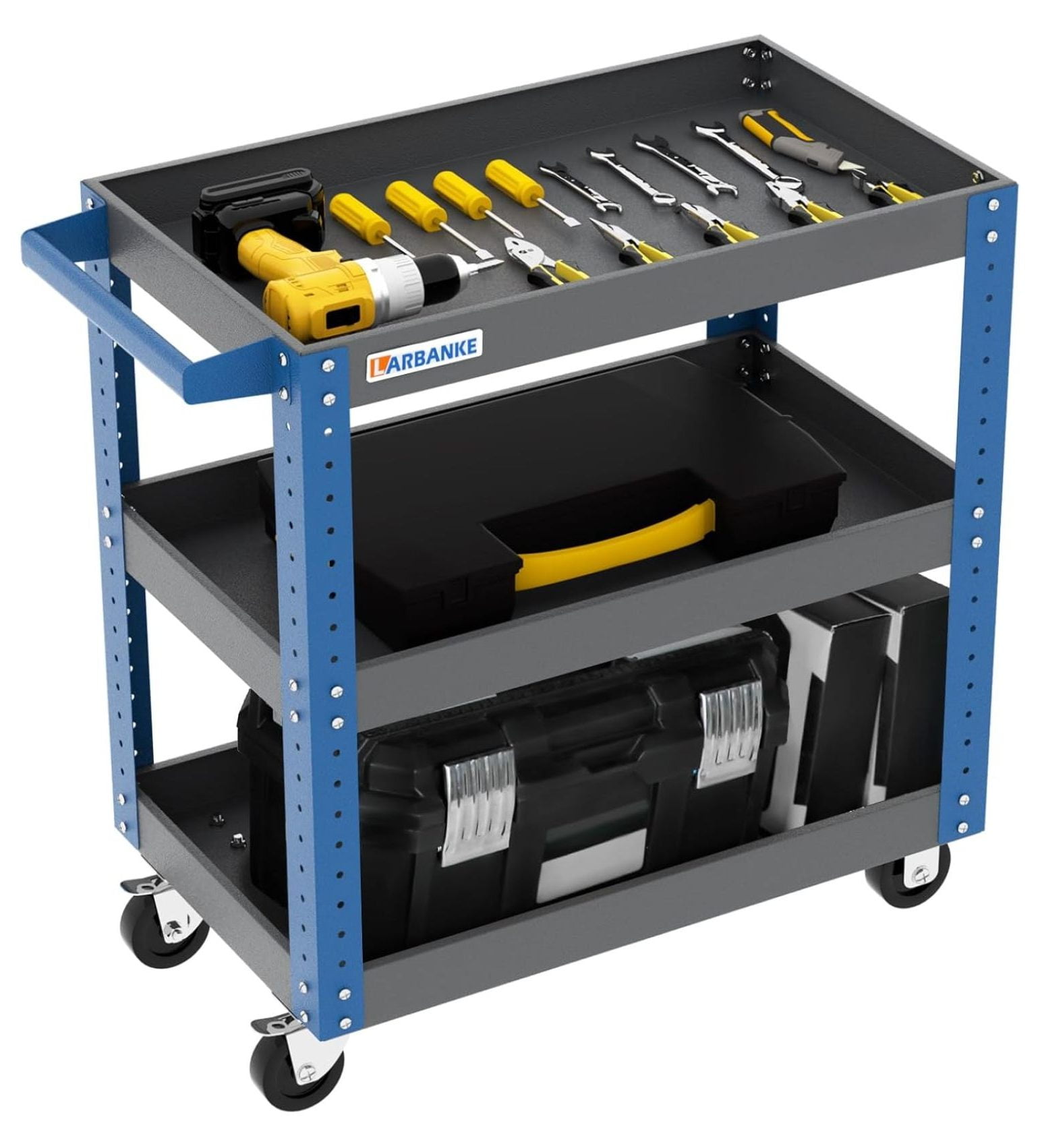 Tool Cart, 3-Tier Rolling Tool Cart with 4 Universal Wheels,500LBS Load ...