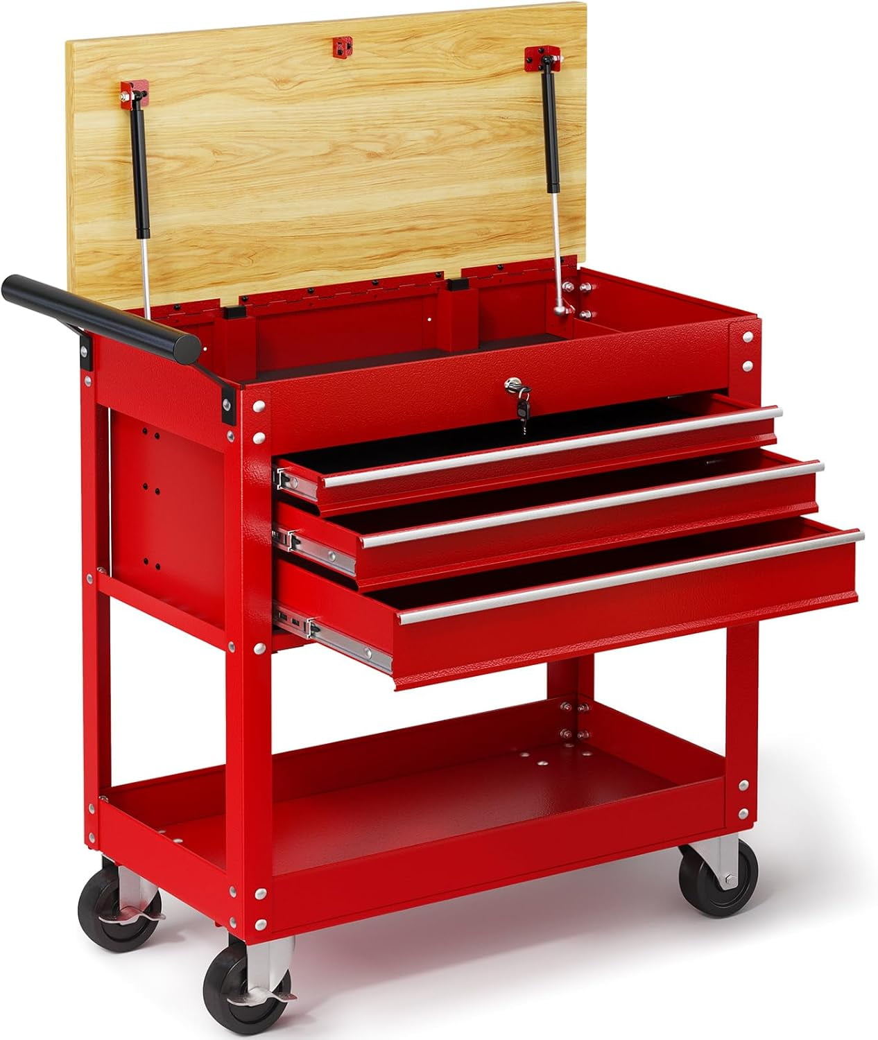 Tool Cart, Large 3 Drawers Heavy Duty Utility Service Cart with Thickened Surface, Workbench ...