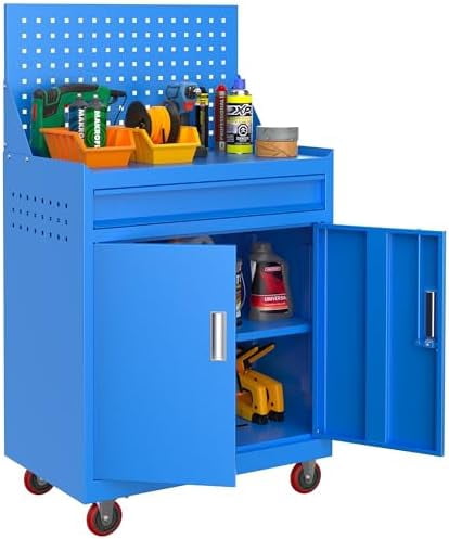 Tool Cart with Lockable Cabinet & Drawer, Rolling Workshop Tool ...