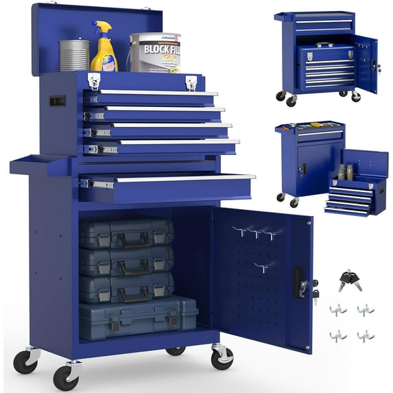 Tool Chest, 5-Drawer Rolling Tool Box with Wheels, Tool Cart with 2 in ...