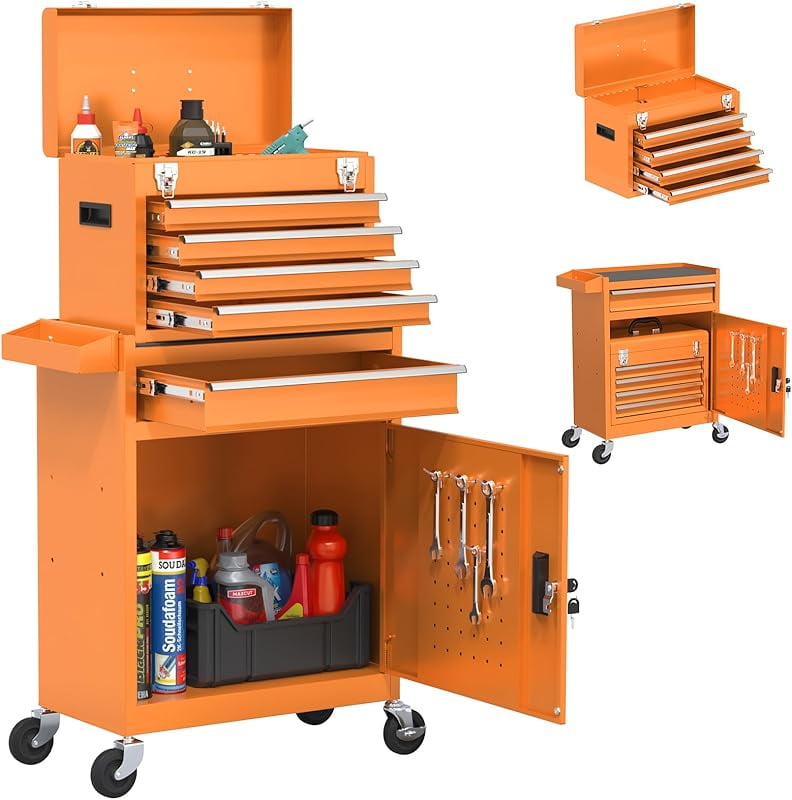 Tool Chest, 5-Drawer Rolling Tool Chest with Detachable Top Tool Box, Tool Box with Wheels, Tool ...