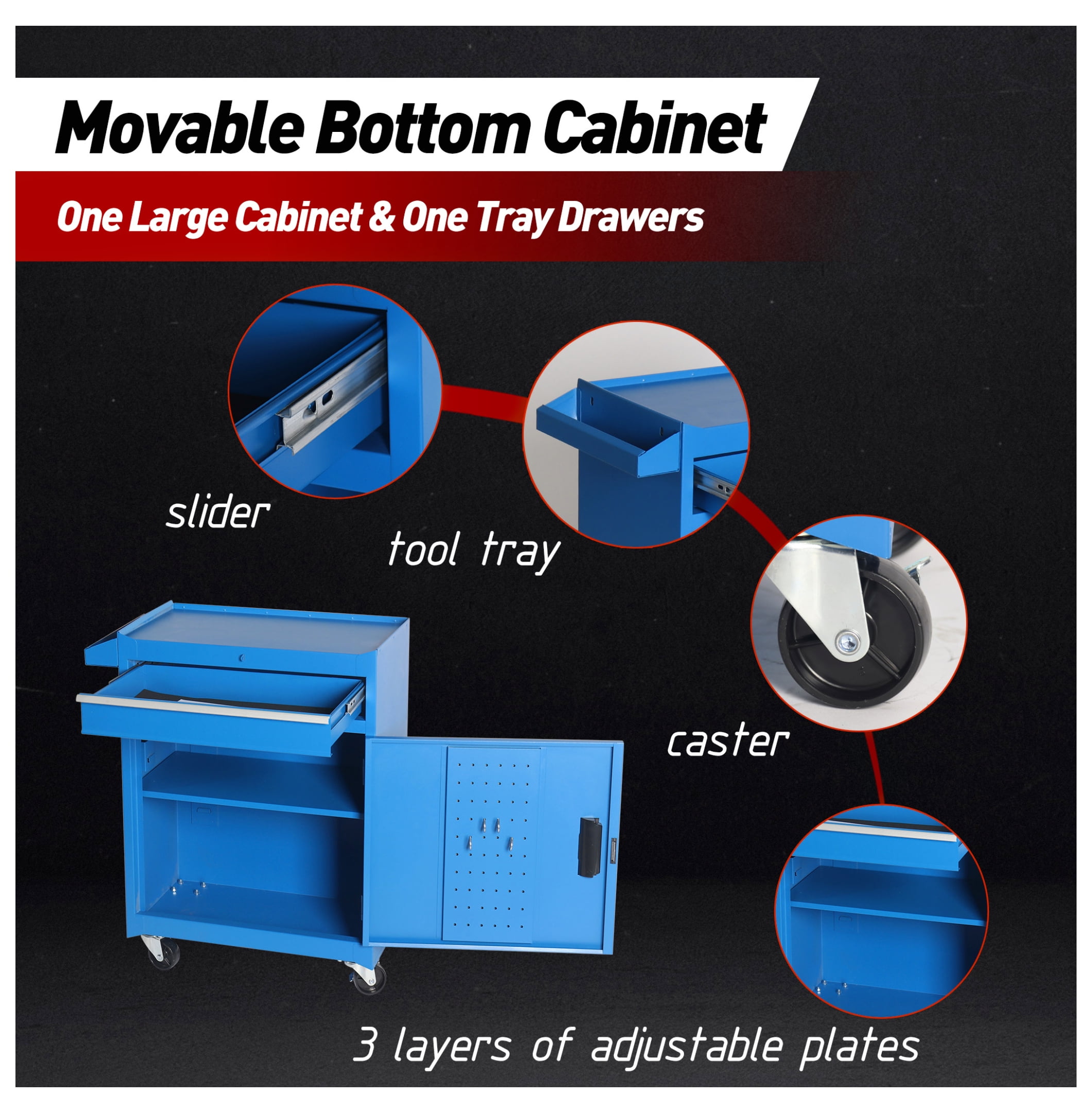 Tool Chest, 5-Drawer Rolling Tool Storage Cabinet with Detachable Top ...