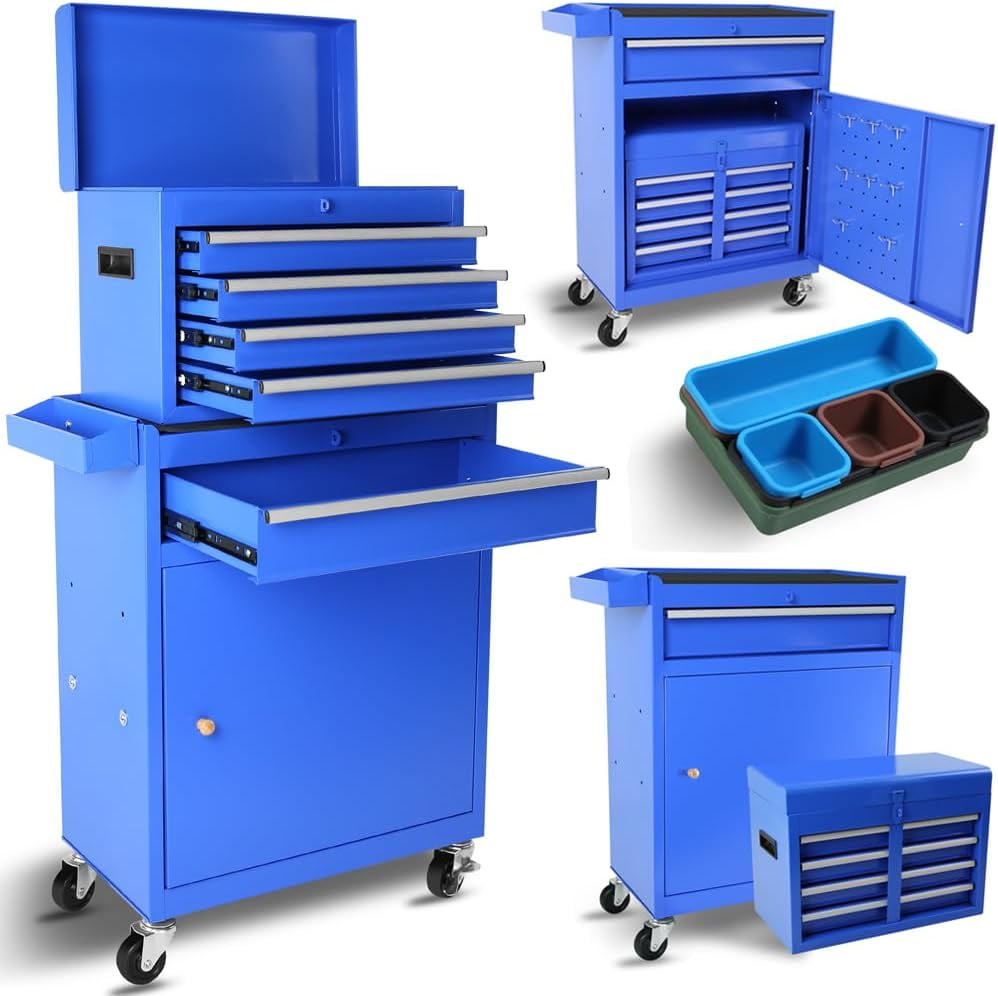 Tool Chest,5-Drawer Rolling Tool Storage Cabinet with Detachable Top Tool Box,Liner,Universal ...