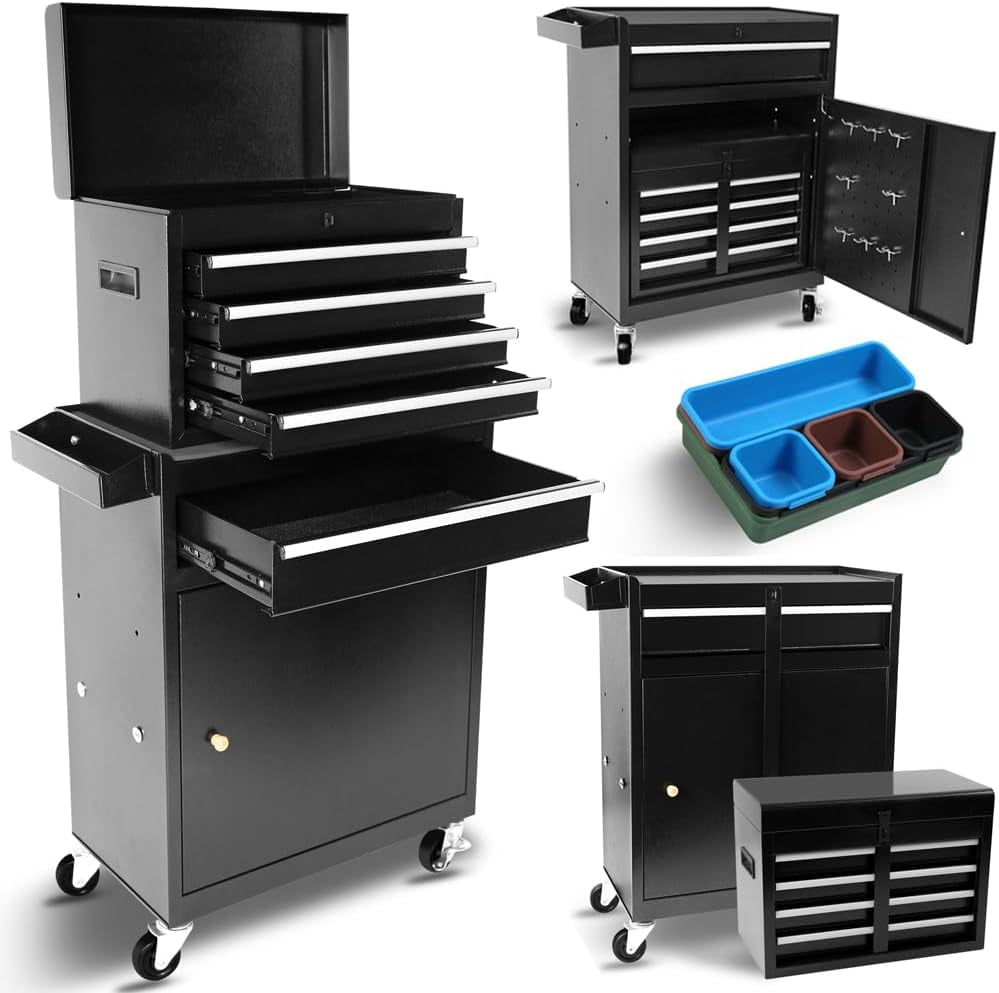 Tool Chest,5-Drawer Rolling Tool Storage Cabinet with Detachable Top Tool Box,Liner,Universal ...