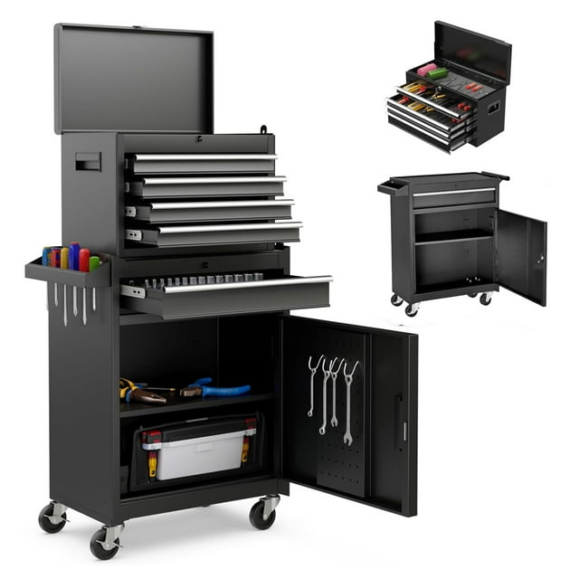 Tool Chest, 5-Drawer Rolling Tool Storage Cabinet with Locking Mechanism & Lockable Wheels ...