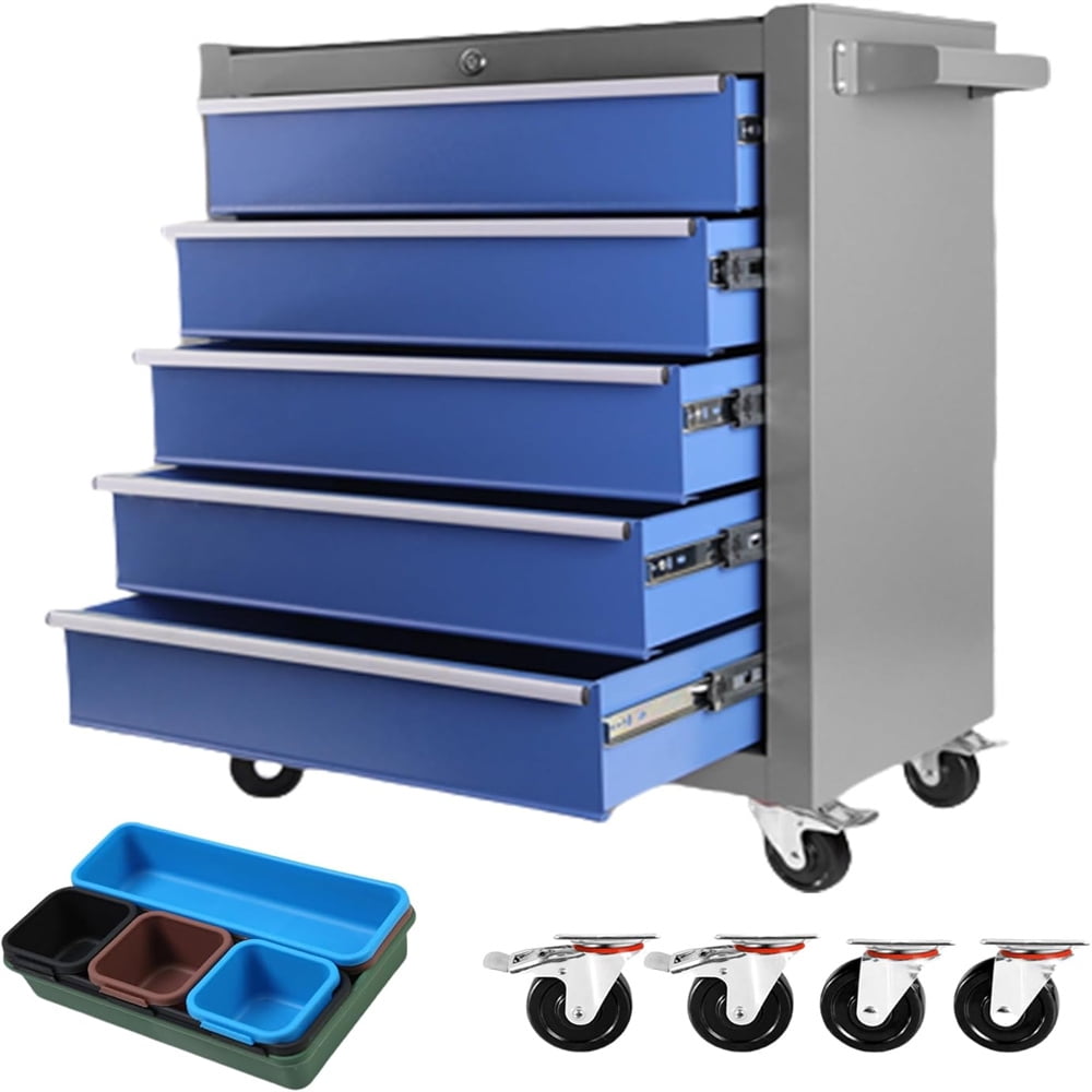 Tool Chest, 5 Drawers Rolling Tool Chest with Wheels, Portable Rolling Tool Box on Wheels, Tool ...