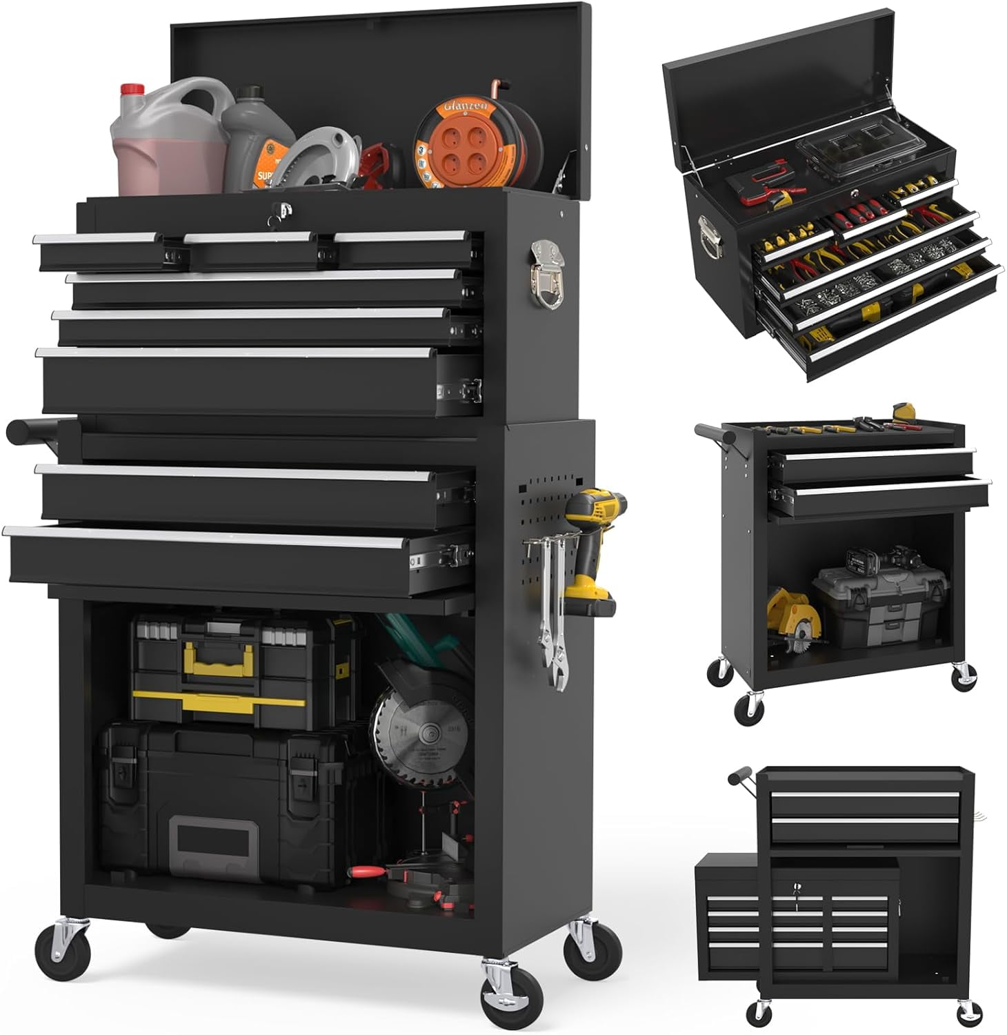 Tool Chest, 8-Drawer Rolling Tool Storage Cabinet with 2 in 1 ...