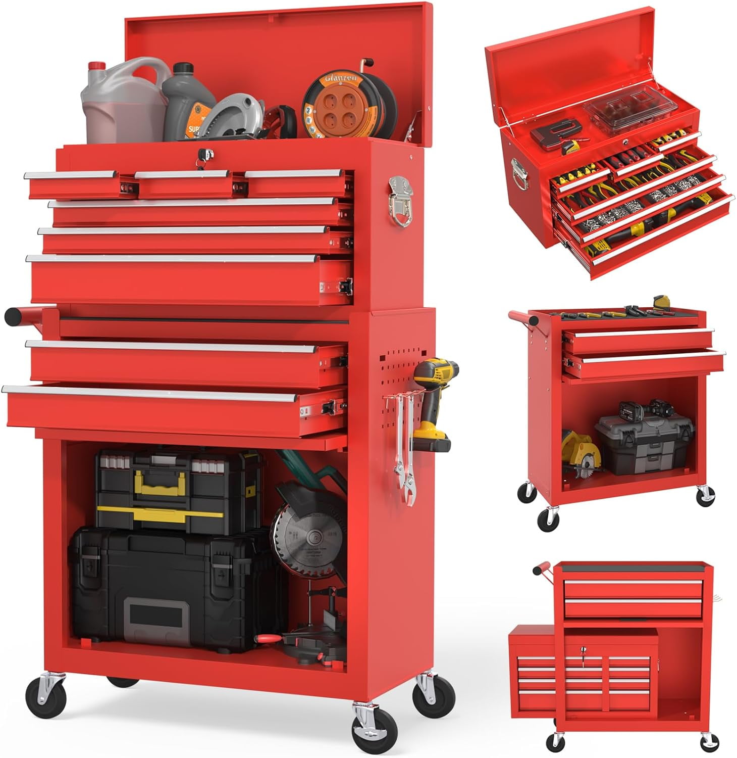 Tool Chest, 8-Drawer Rolling Tool Storage Cabinet with 2 in 1 ...