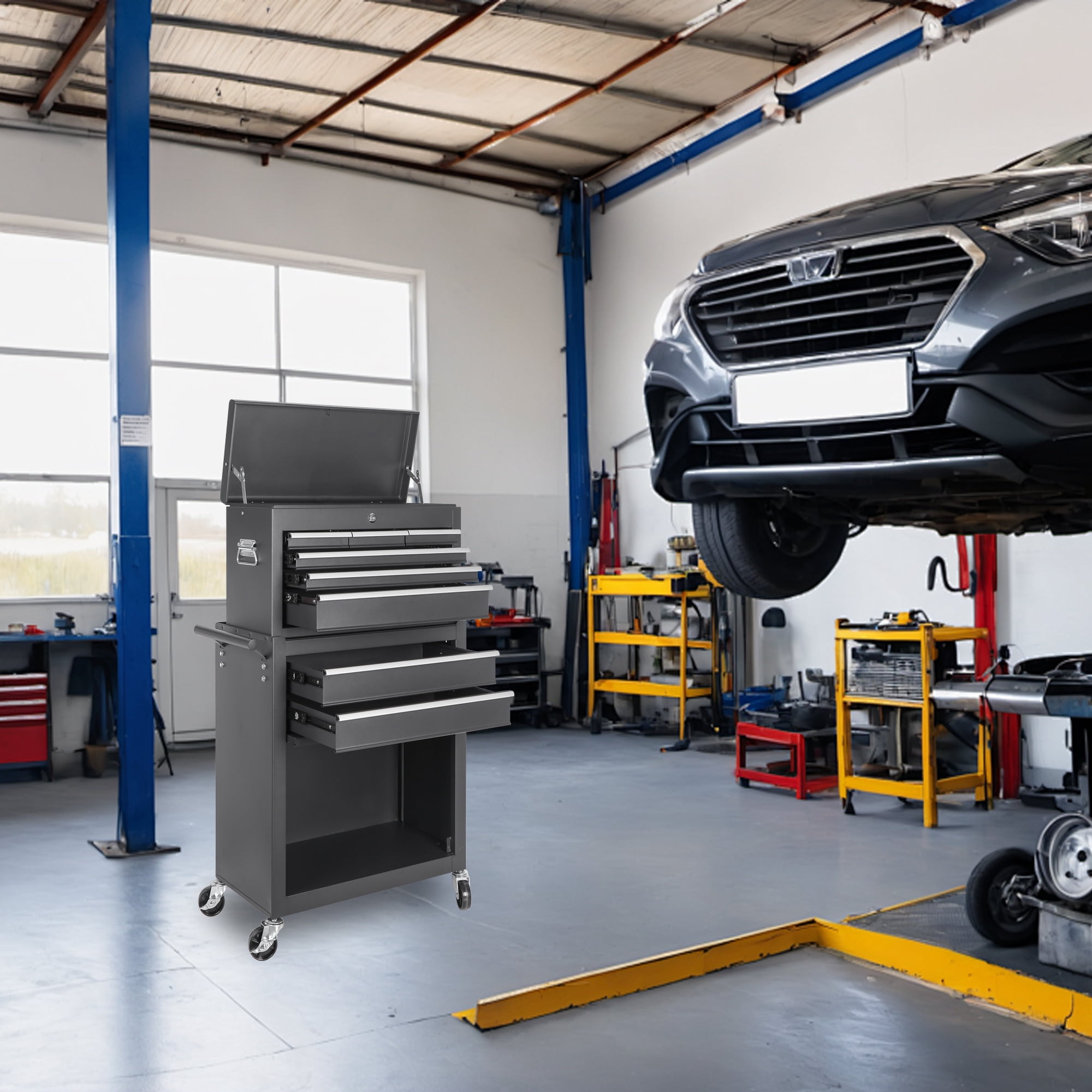 Tool Chest, 8-Drawer Rolling Tool Storage Cabinet with 2 in 1 Detachable Top Tool Box, Liner ...