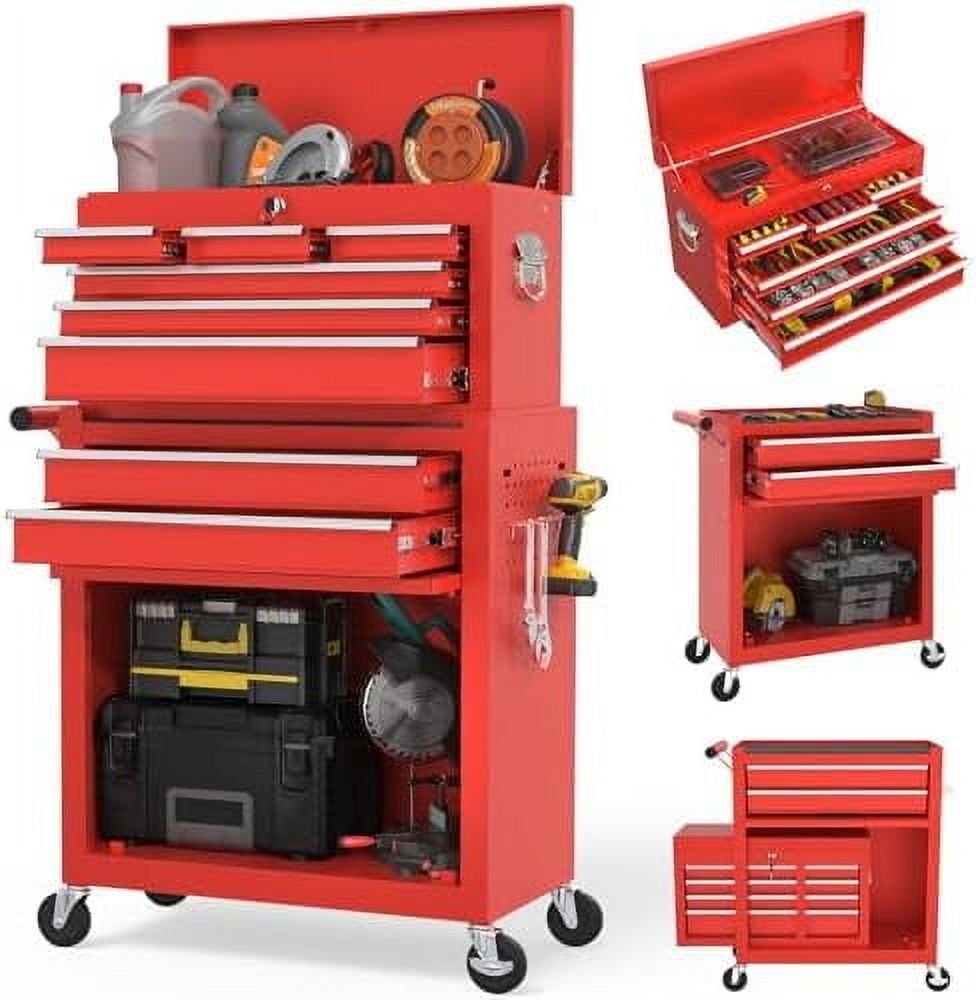 Tool Chest, 8-Drawer Rolling Tool Storage Cabinet with 2 in 1 Detachable Top Tool Box, Liner ...