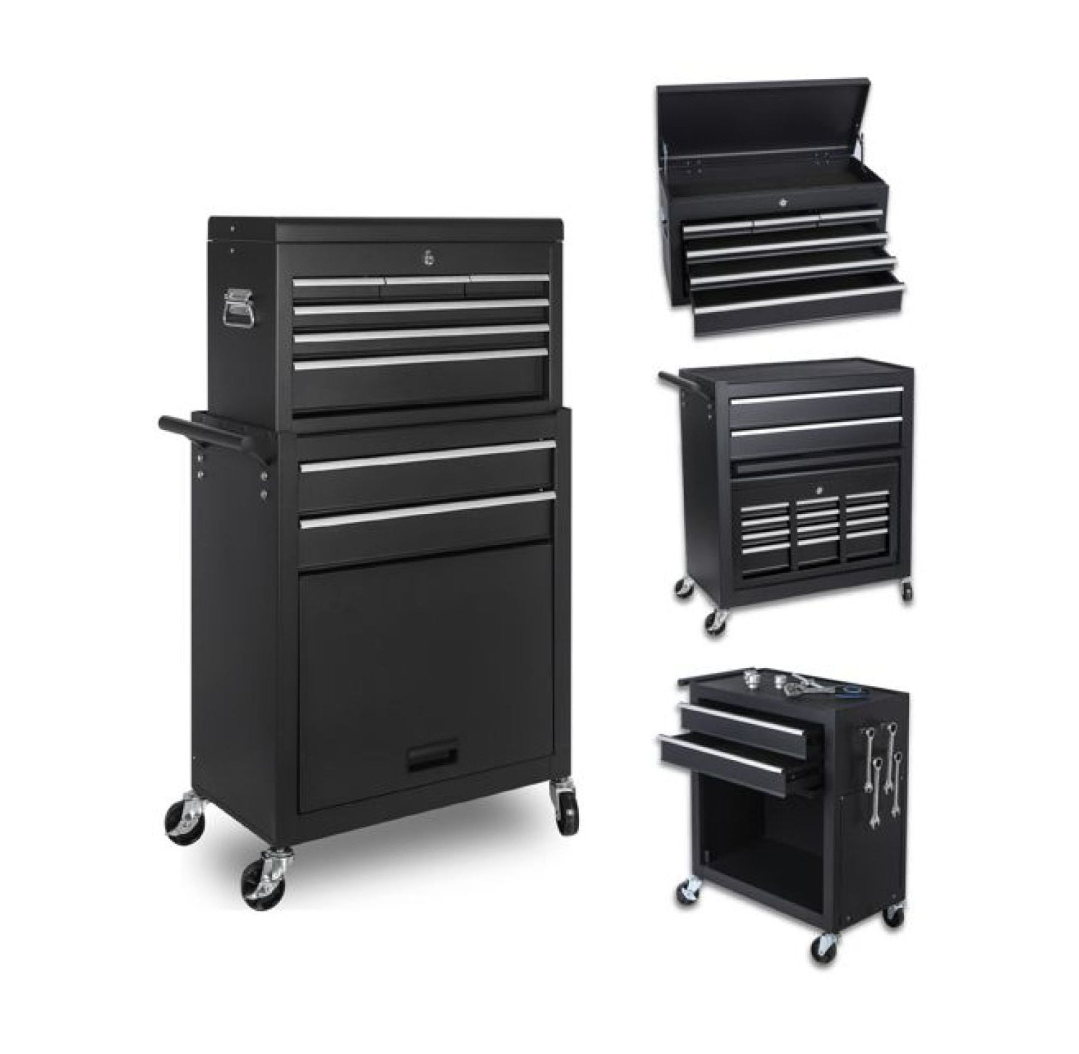 Tool Chest, 8-Drawer Rolling Tool Storage Cabinet with 2 in 1 Detachable Top Tool Box, Liner ...
