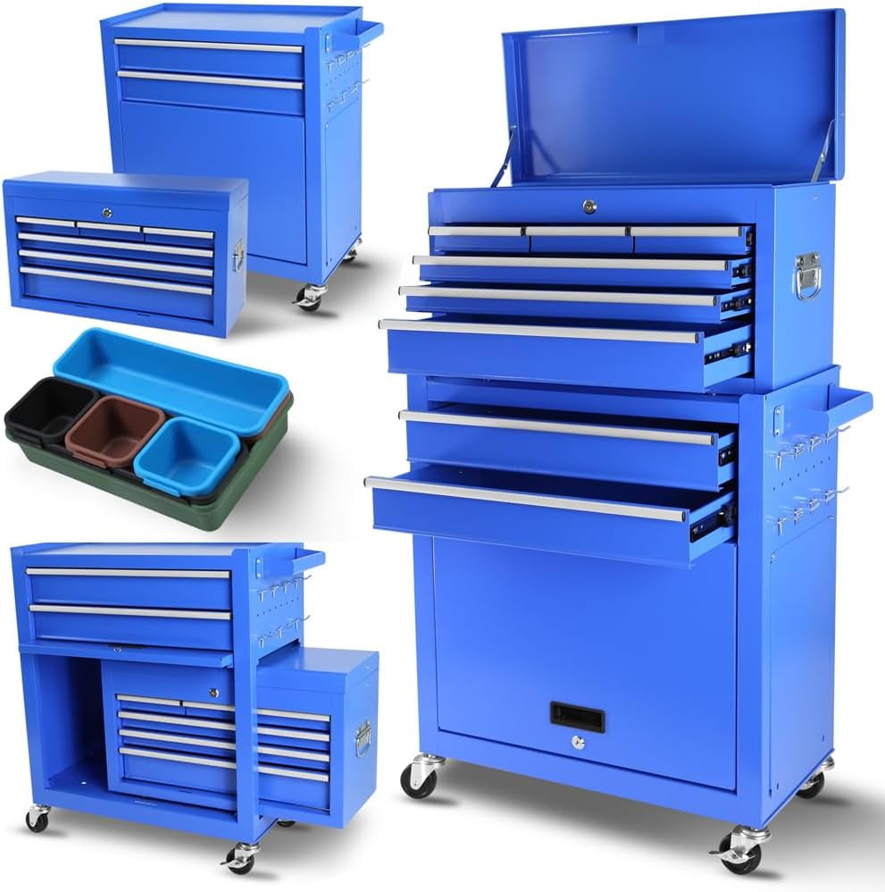 Tool Chest,8-Drawer Rolling Tool Storage Cabinet with Detachable Top Tool Box,Liner,Universal ...