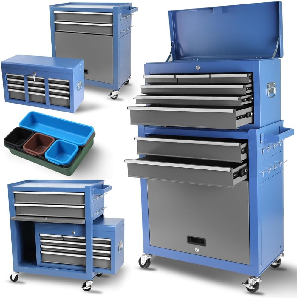 Tool Chest,8-Drawer Rolling Tool Storage Cabinet with Detachable Top Tool Box,Liner, Universal ...
