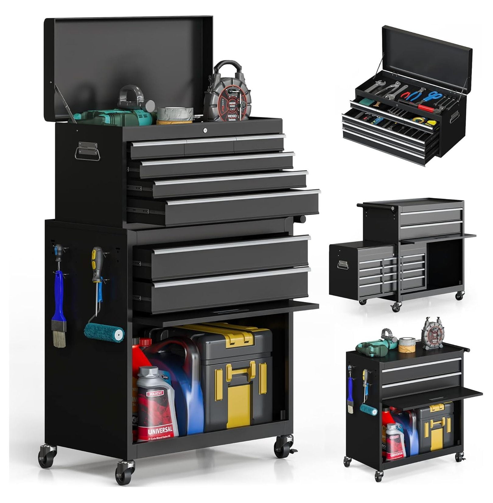 Tool Chest, 8-Drawer Rolling Tool Storage Cabinet with Enhanced Packaging, Detachable Top Tool ...