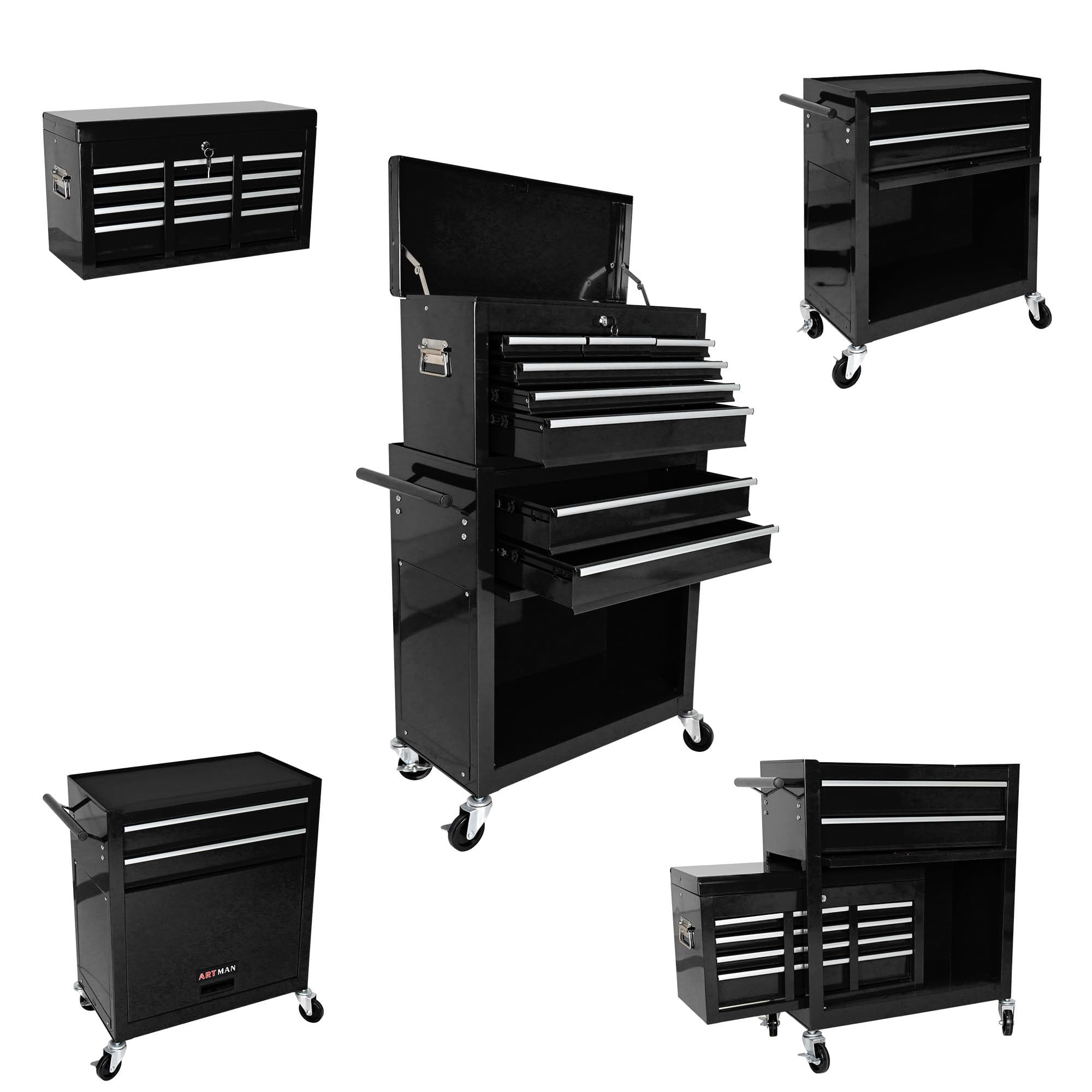 Tool Chest, 8-Drawer Rolling Tool Storagewith Detachablewith Adjustable ...