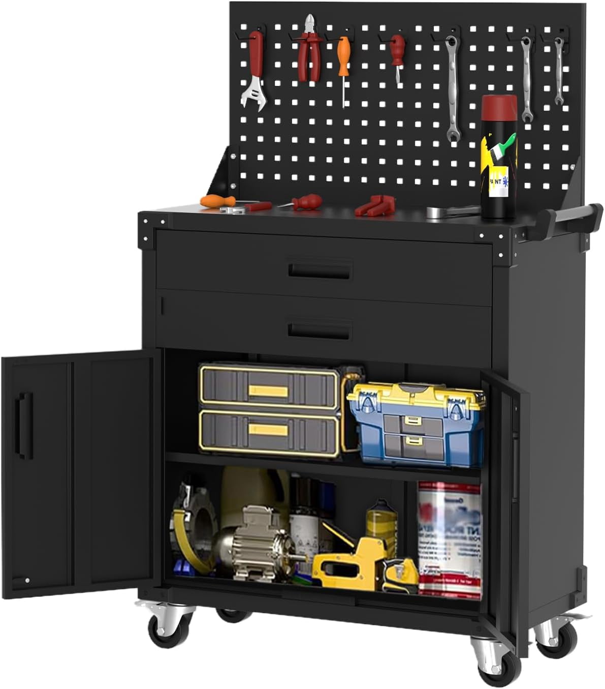 Tool Chest Cabinet Mobile Garage Workbench - 35" High with 2 Drawers ...