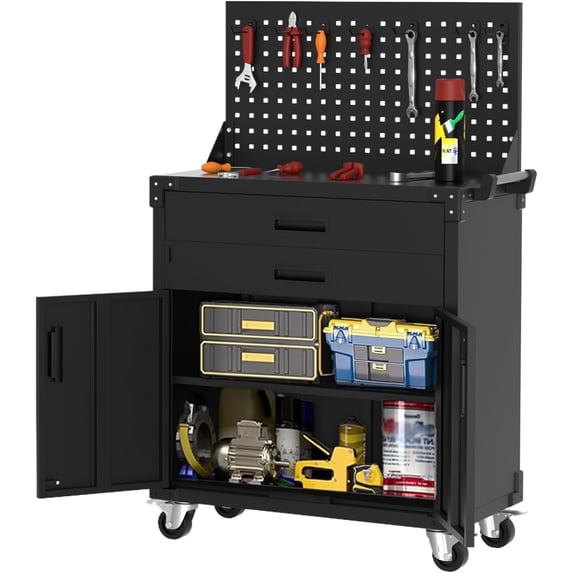 Tool Chest Cabinet Mobile Garage Workbench - 35" High with 2 Drawers ...