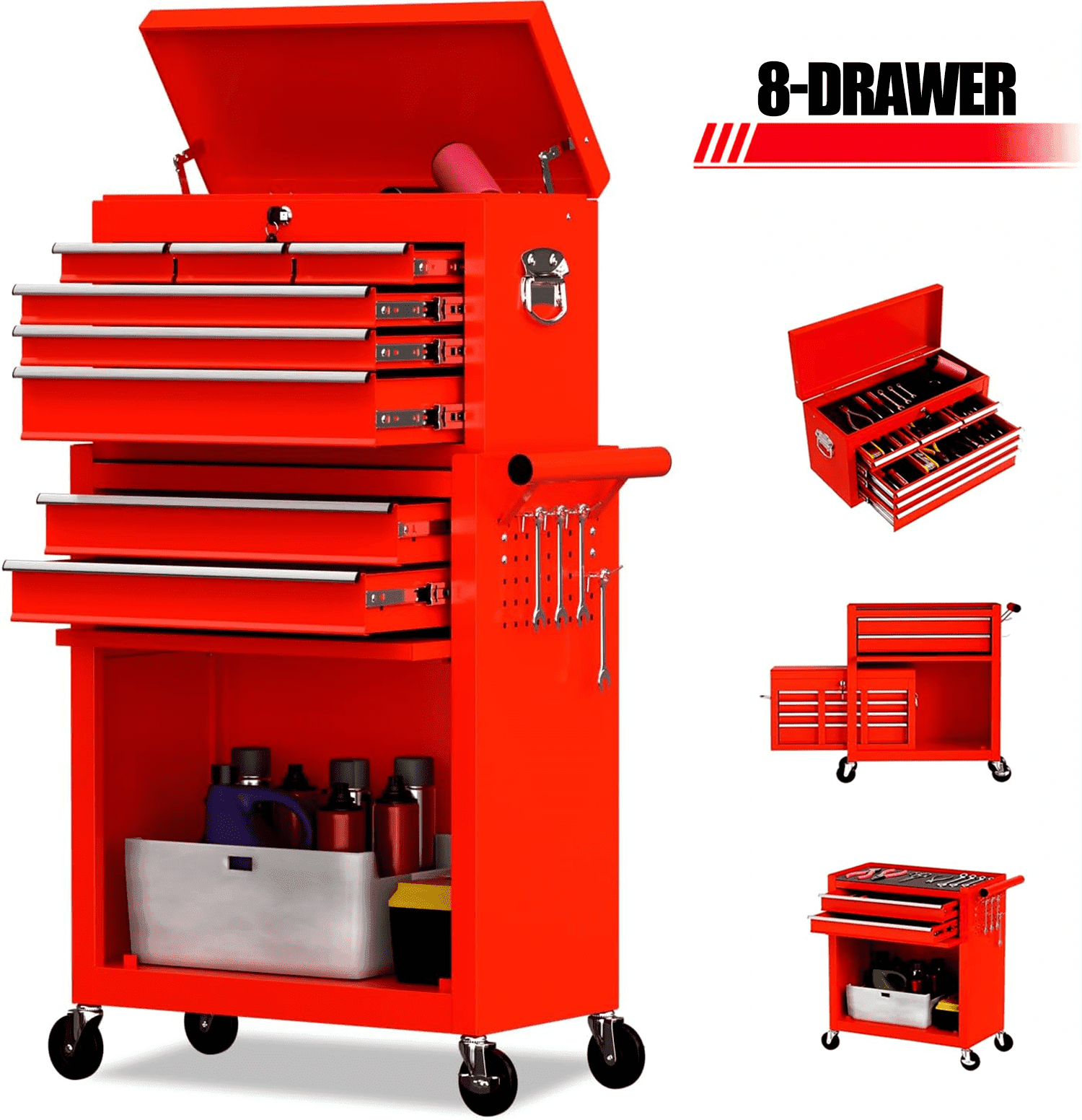 2-IN-1 Seizeen Rolling Tool Box | Mobile Tool Chest with 8 Drawers ...