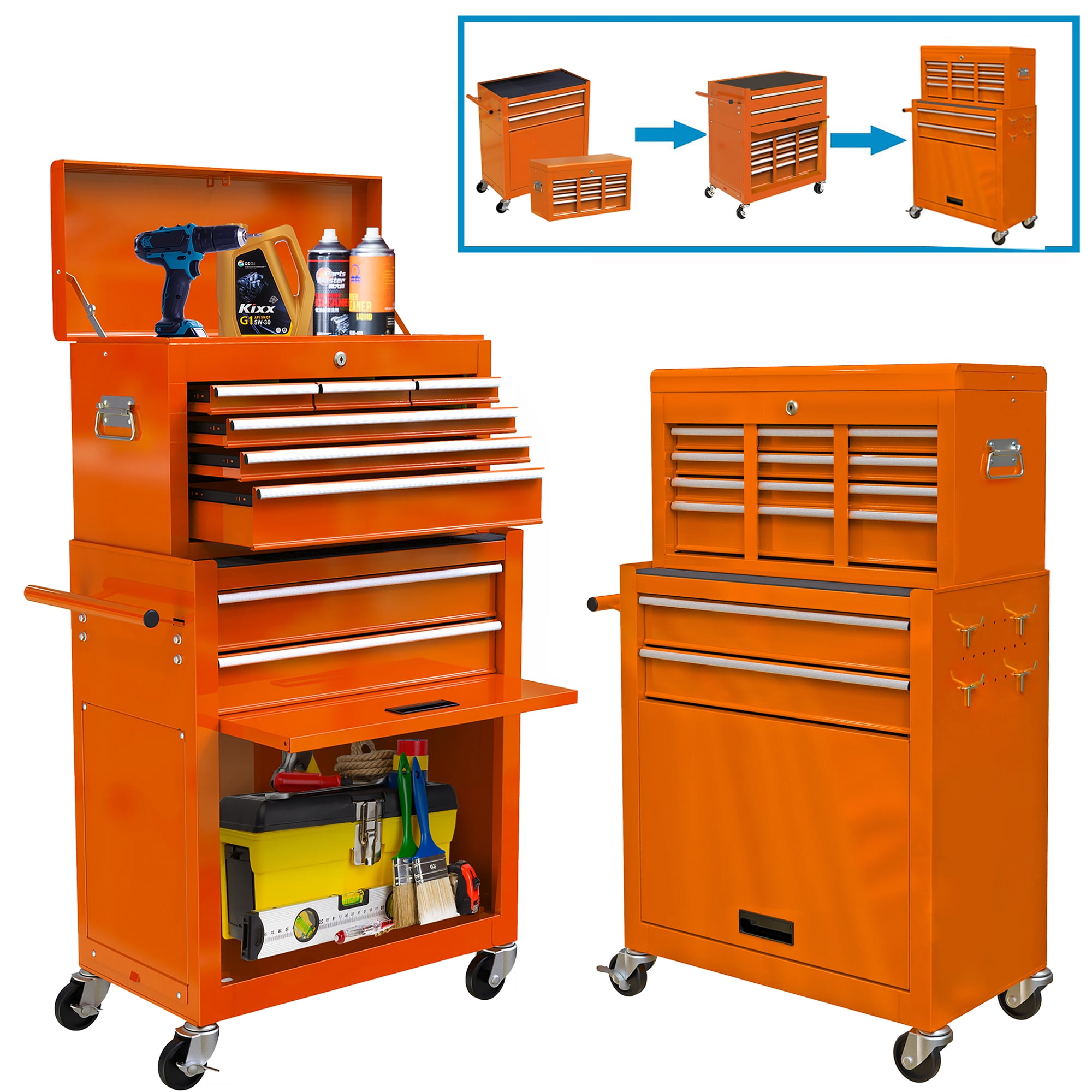2-IN-1 Rolling Tool Chest & Cabinet, 8 Lockable Drawers, On Wheels ...
