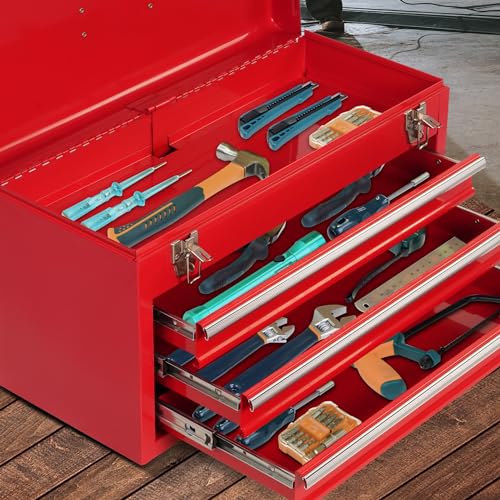 Tool Chest, Portable 3 Drawer Steel Toolbox with Top Storage Tray ...