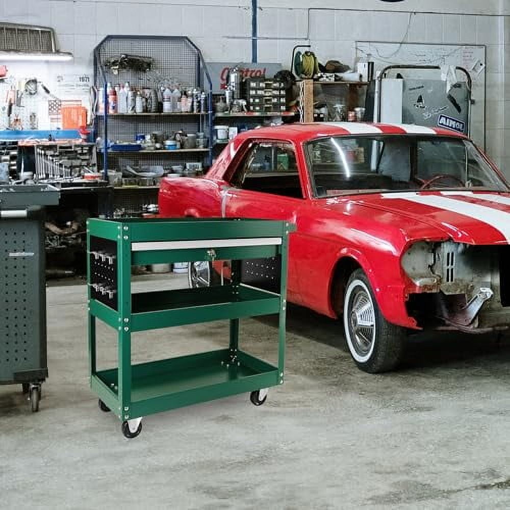 Tool Chest with Wheels, 3-Tier Rolling Tool Box with 1 Drawer & Hooks, Heavy Duty Utility ...