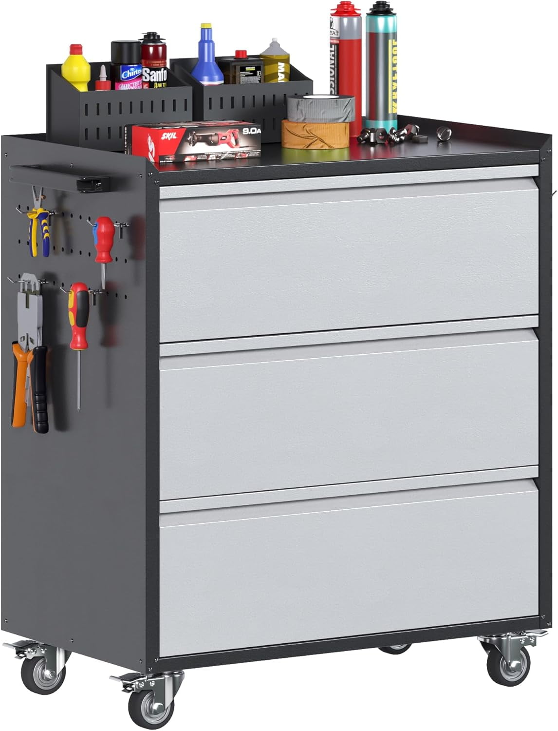 Tool Garage Storage Cabinet with Wheels Metal Storage Cabinet with 1 ...