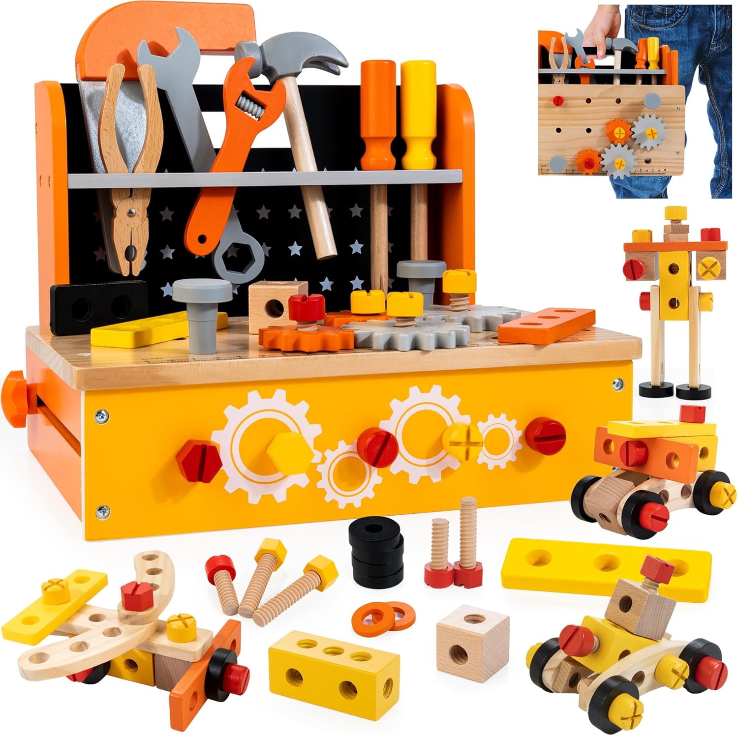 Tool Kit for Kids, 36-Piece Wooden Toddler Tools Set Includes Tool Box ...