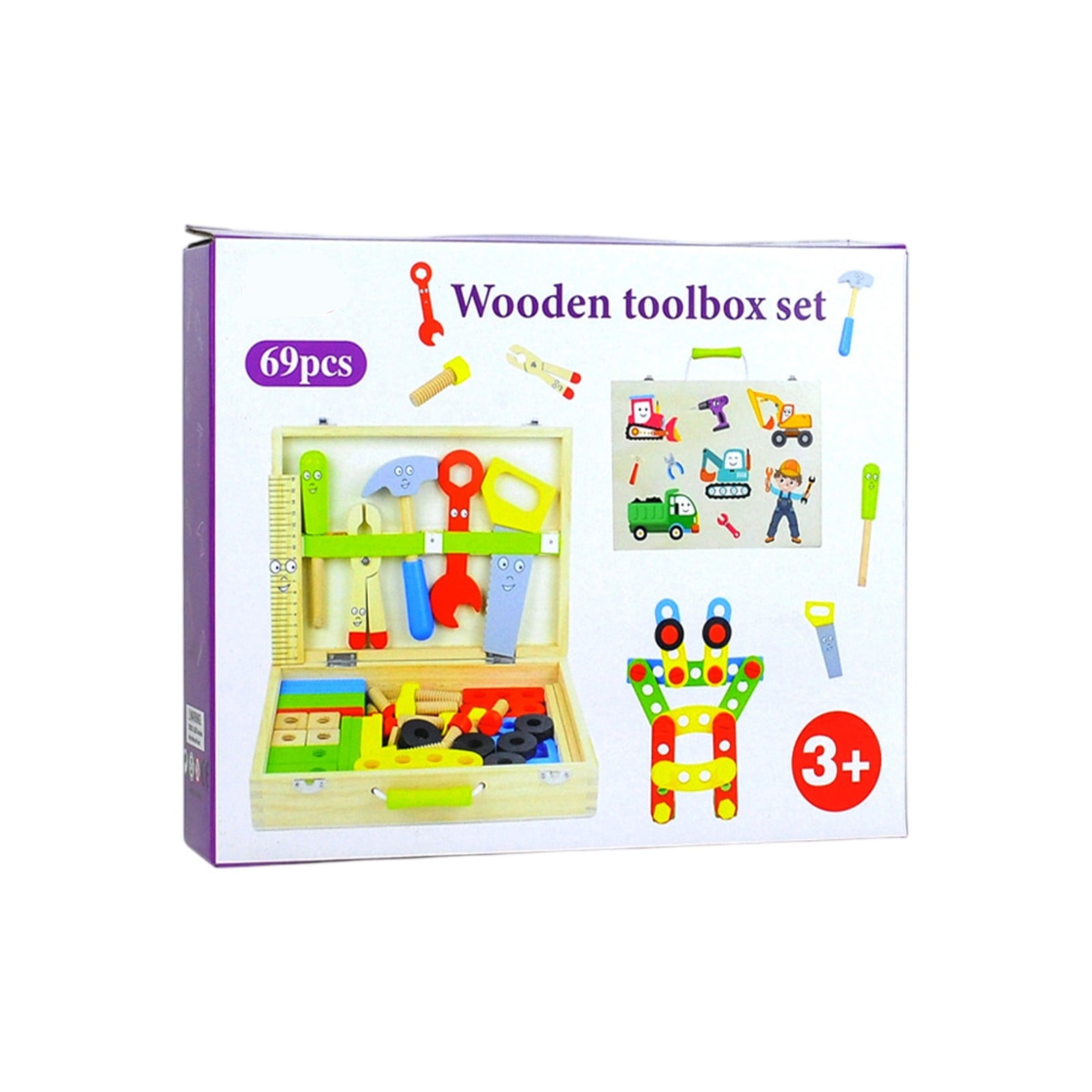 Tool Kit for Kids, 69-Piece Wooden Toddler Tools Set Includes Tool Box ...